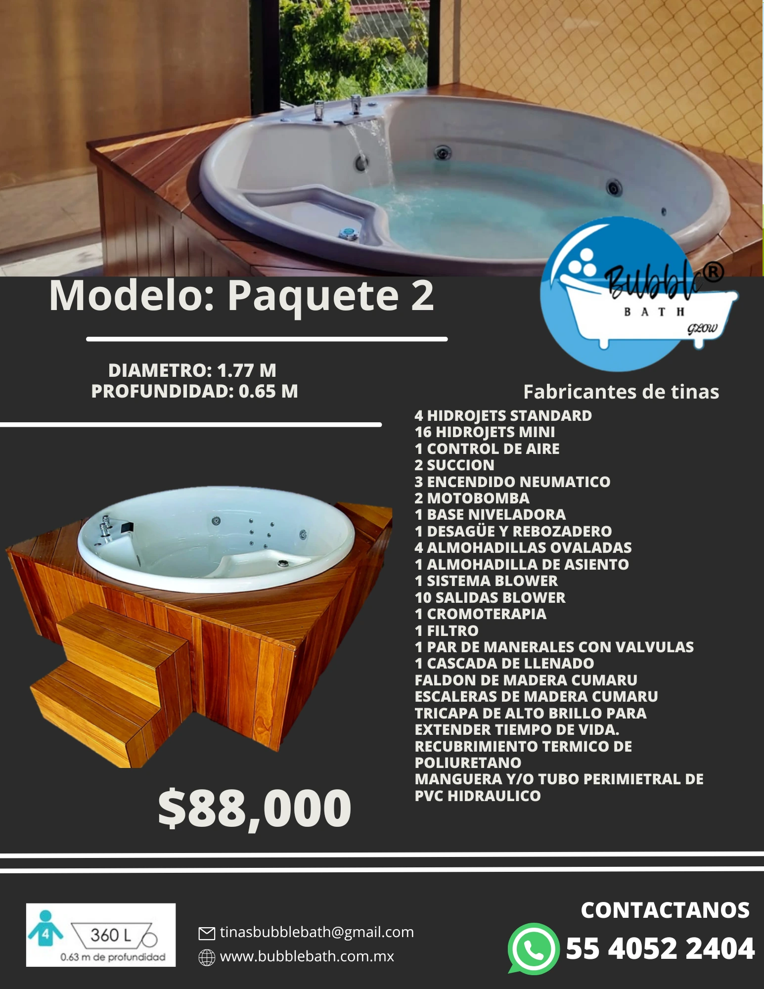 Lista de precios y catalogo de tinas y jacuzzis - Bubble Bath desde $12,200
