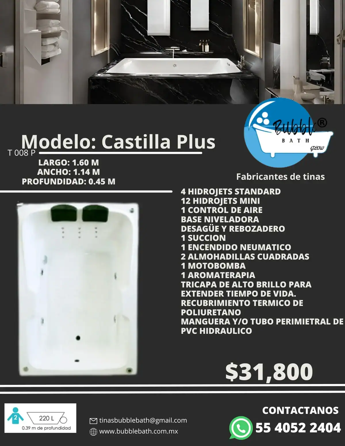 Lista de precios y catalogo de tinas y jacuzzis - Bubble Bath desde $12,200